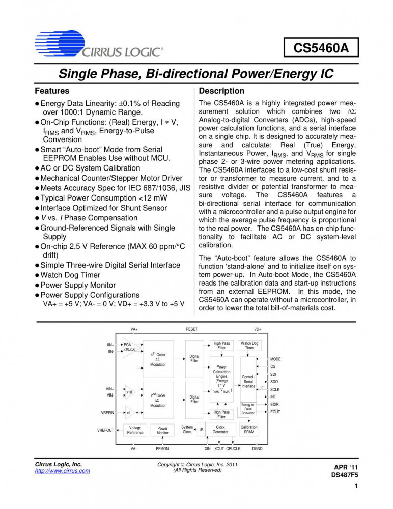 CS5460A datasheet page 1
