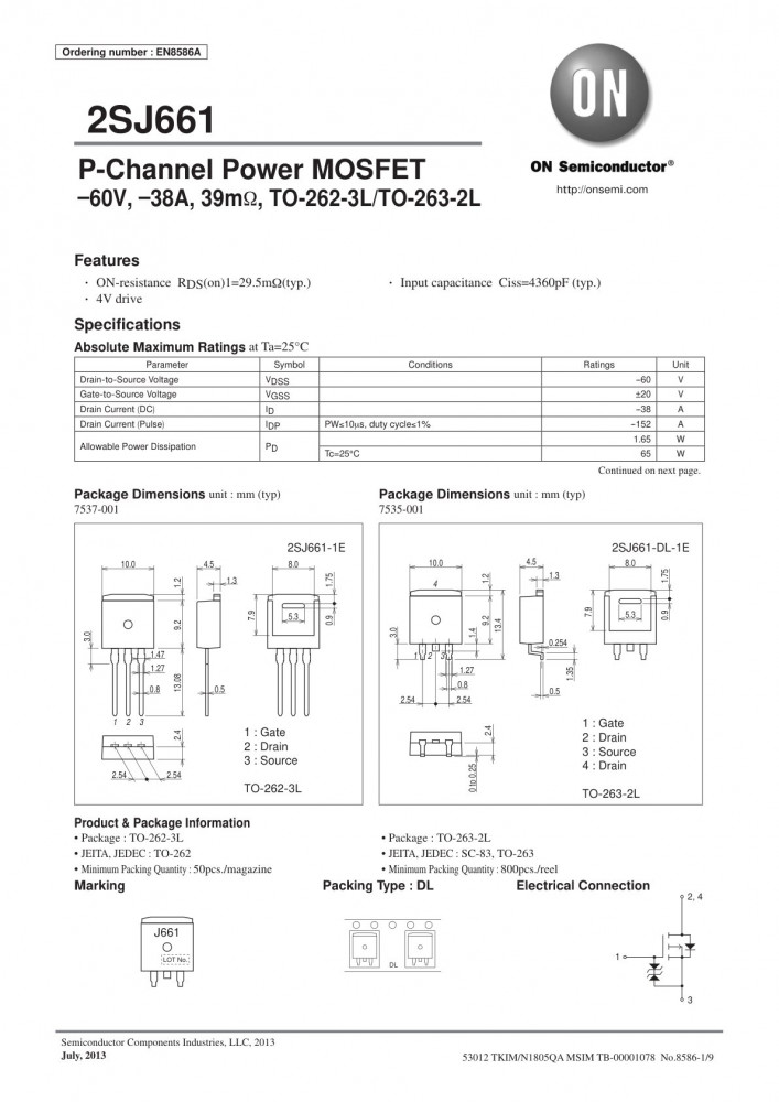 2SJ661 datasheet page 1
