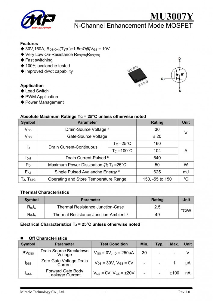 MU3007Y datasheet page 1