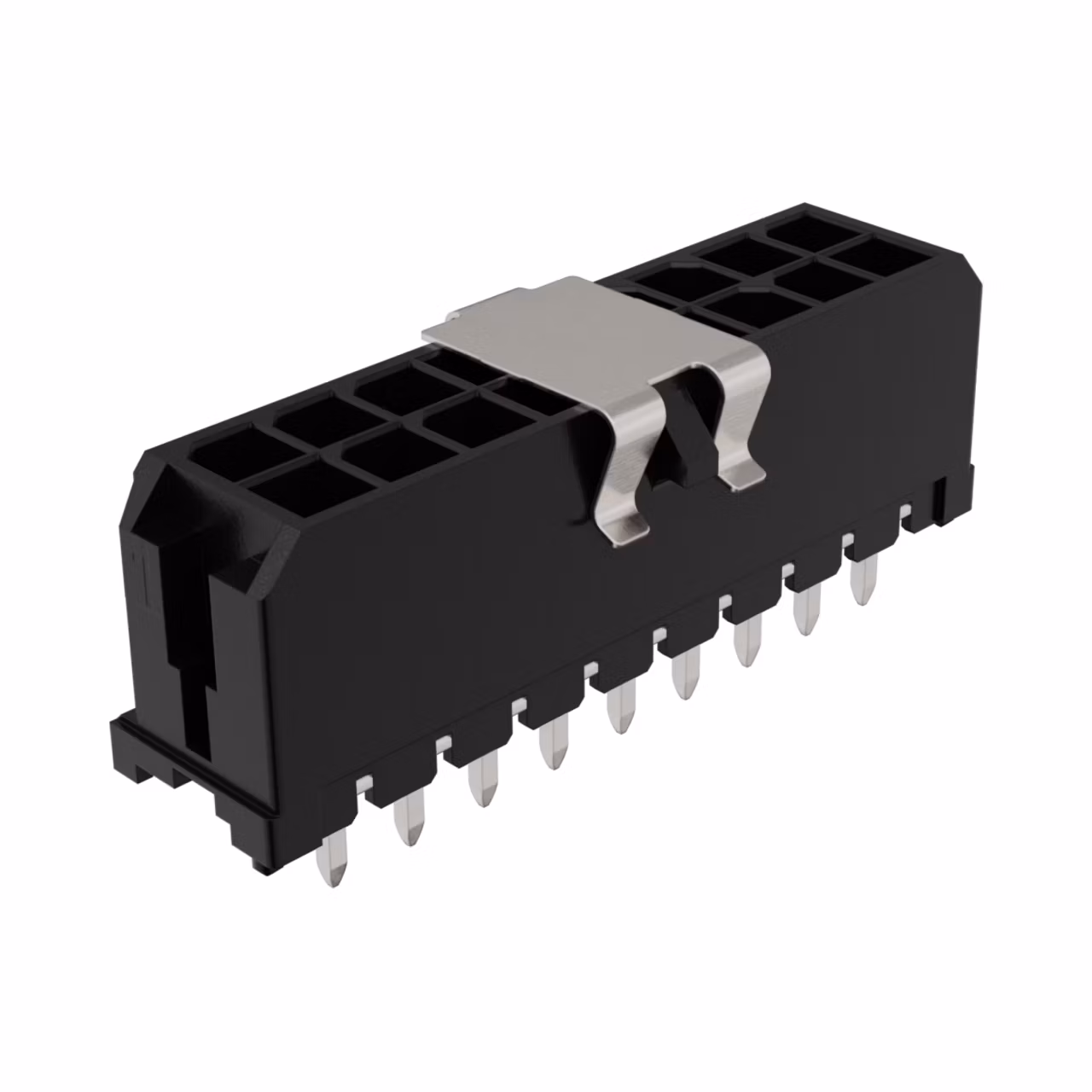 Micro-Fit 3.0 Vertical Header, 3.00mm Pitch, Dual Row, 18 Circuits, Straight Tail, with PCB Polarizing Peg, 0.76µm Gold Plating, Glow-Wire Capable, Black, Tape and Reel, with Pick and Place Cap for sale