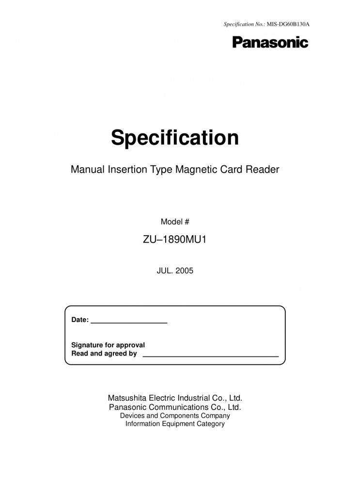 ZU-1890MU1 specification document page 1