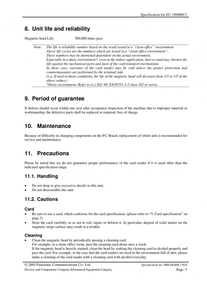 ZU-1890MU1 specification document page 8