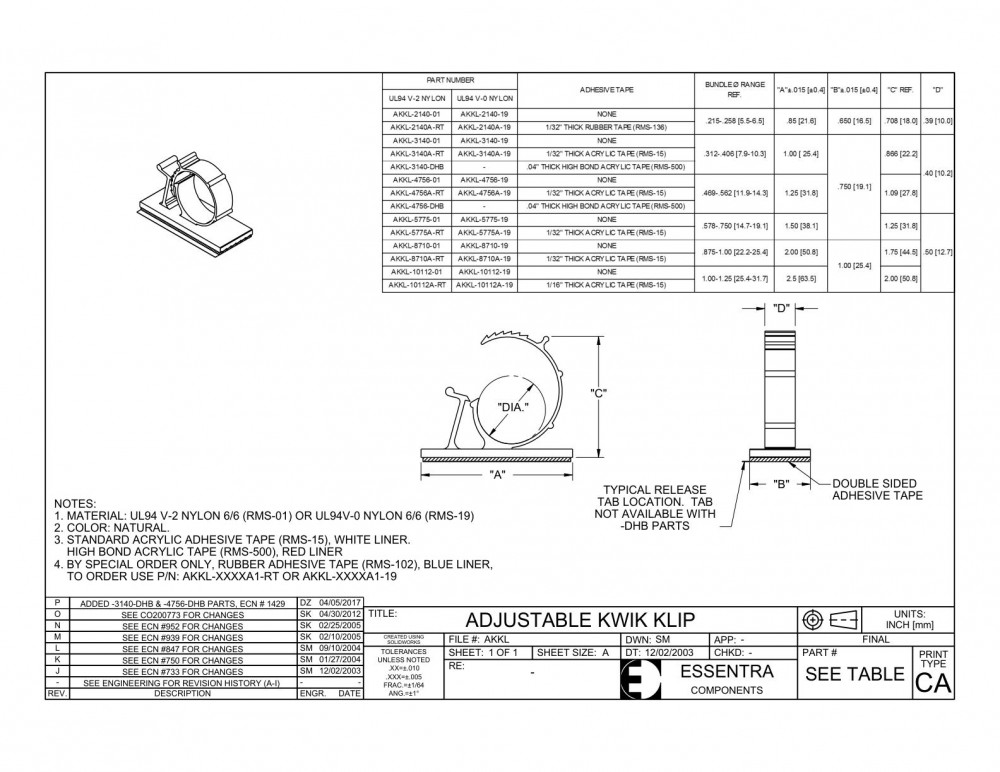 Essentra AKKL technical drawing page 1