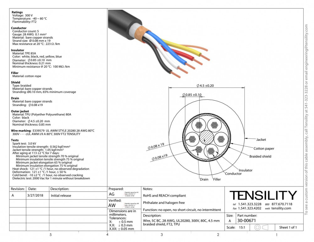 Tensility 30-00671 cable drawing and specification page