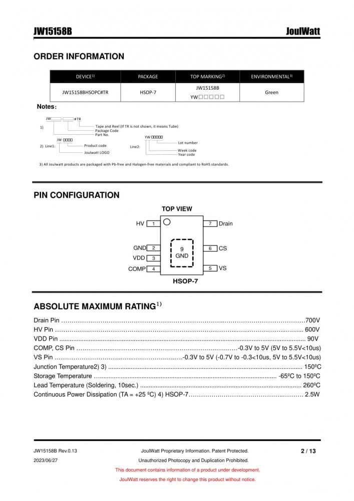 JW15158B datasheet page 2
