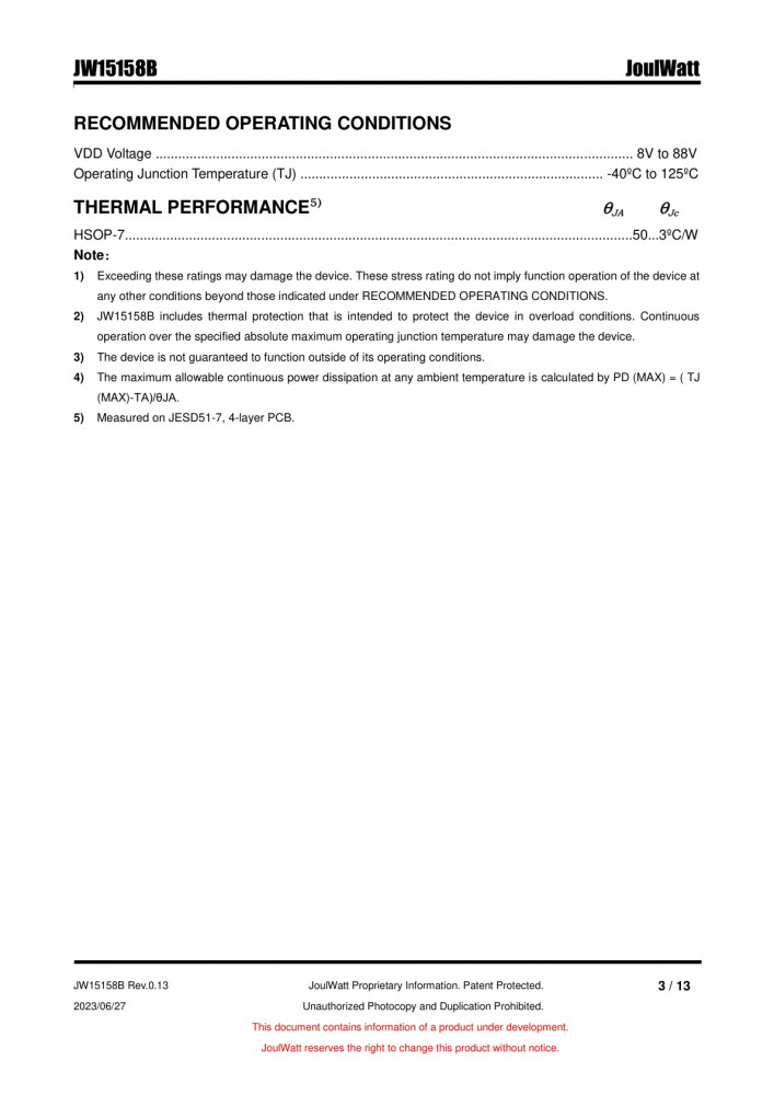 JW15158B datasheet page 3