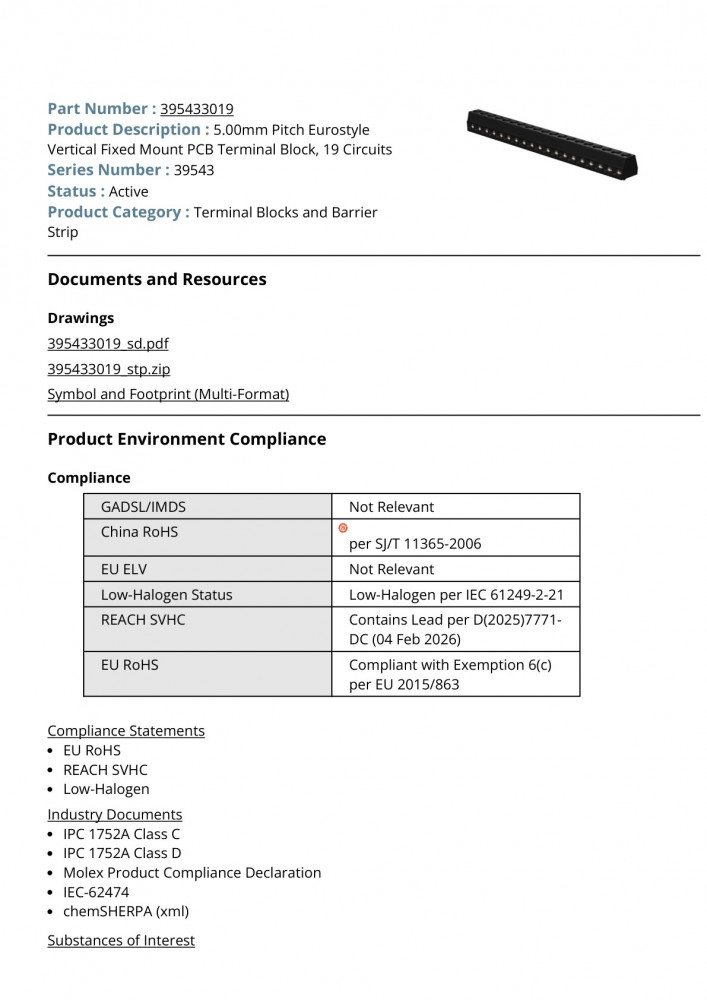 MOLEX 395433019 documentation image 1