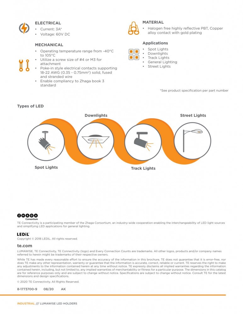 TE Connectivity LUMAWISE LED holder technical document page 2