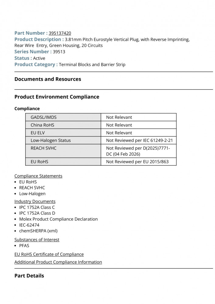 MOLEX 395137420 product document image 1