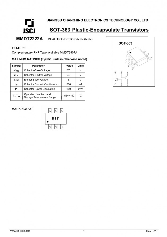 MMDT2222A datasheet page 1