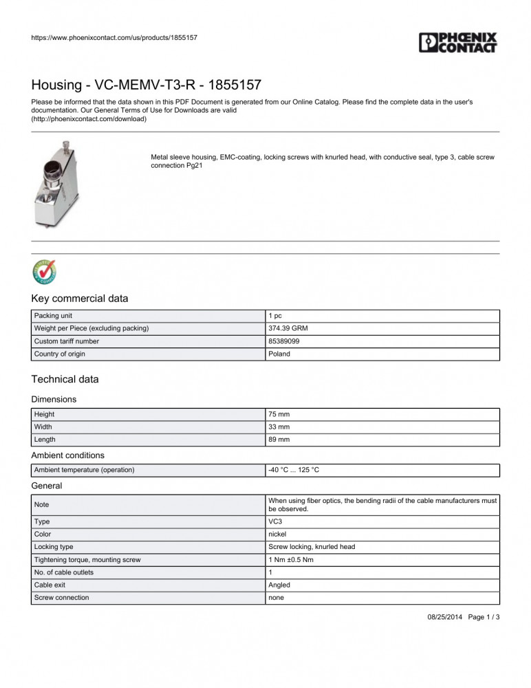 Phoenix Contact 1855157 product document page 1