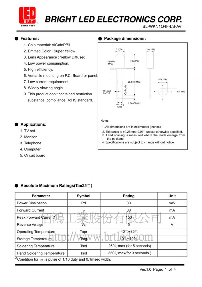 BL-WKN1Q4F-LS-AV datasheet page 1