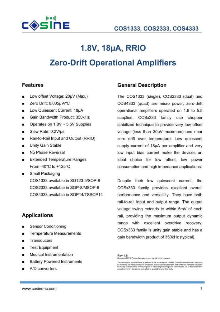 COS1333 datasheet page 1