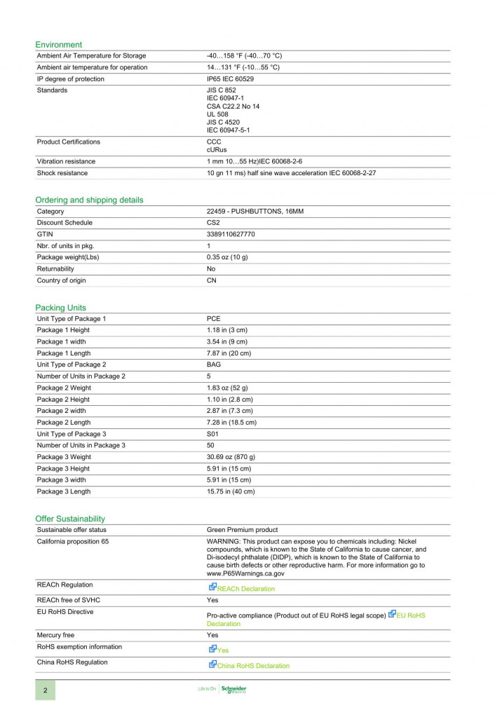 XB6ECW6B2P technical document page 2