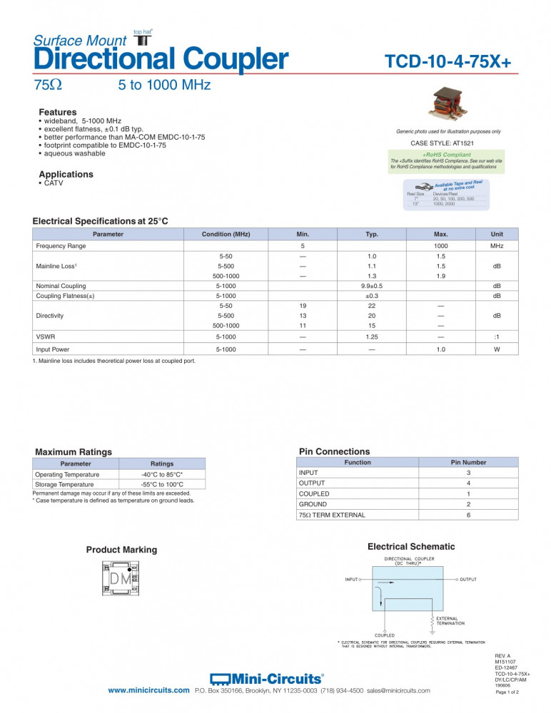TCD-10-4-75X+ technical document page 1