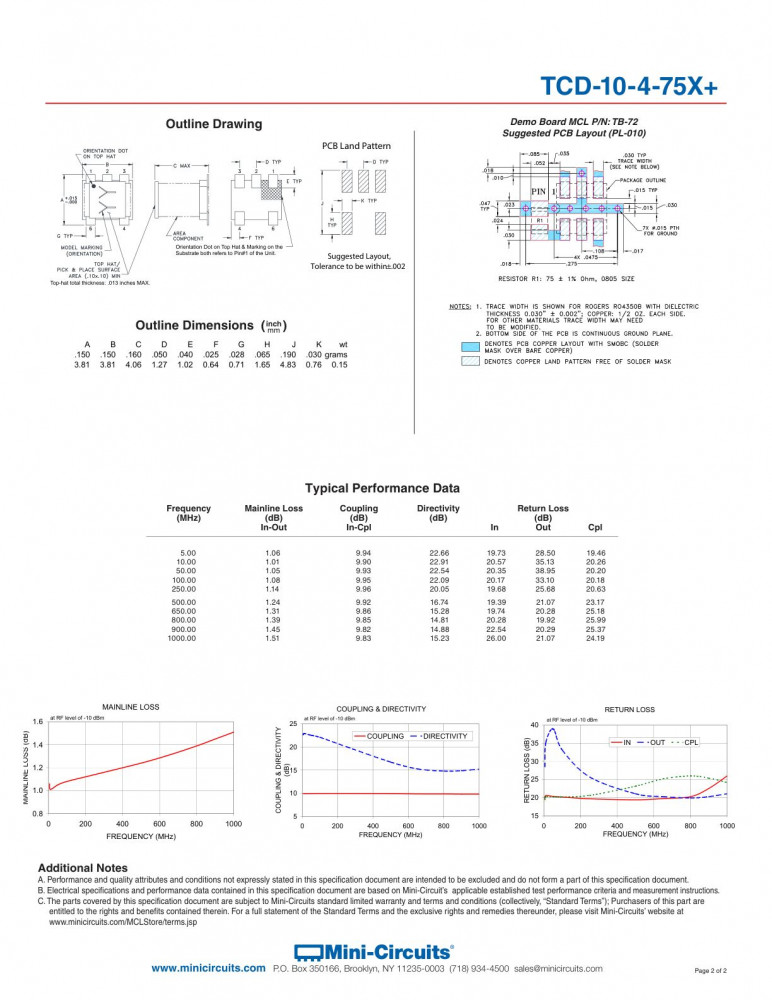 TCD-10-4-75X+ technical document page 2
