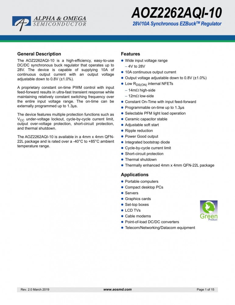 AOZ2262AQI-10 datasheet page 1