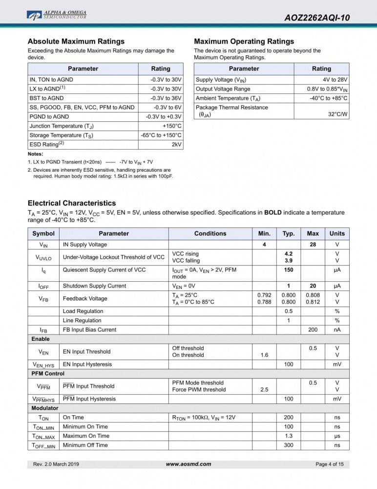 AOZ2262AQI-10 datasheet page 4