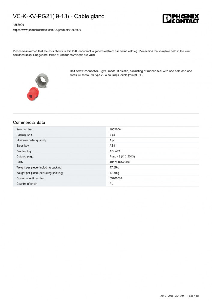 Phoenix Contact 1853900 document page 1