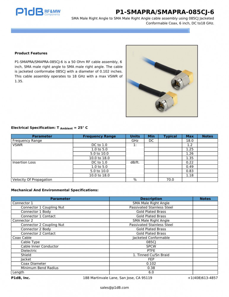 Technical document page 1 for P1-SMAPRA/SMAPRA-085CJ-6