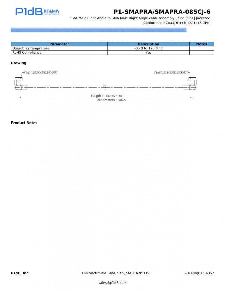 Technical document page 2 for P1-SMAPRA/SMAPRA-085CJ-6
