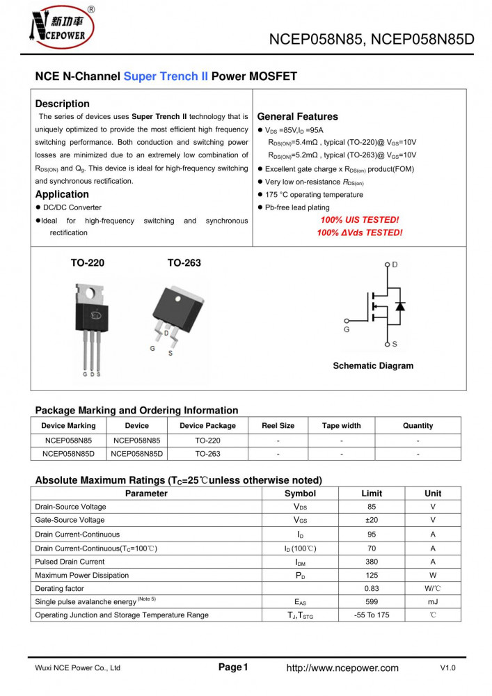NCEP058N85 datasheet page 1