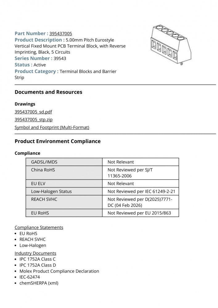 MOLEX 395437005 document page 1