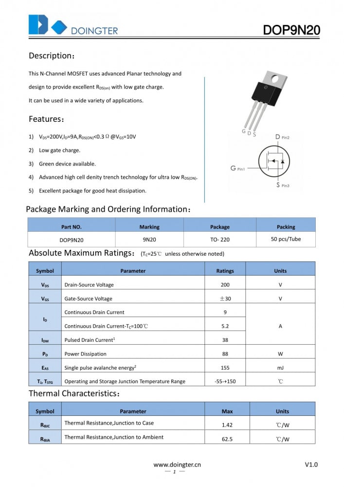 DOP9N20 datasheet page 1