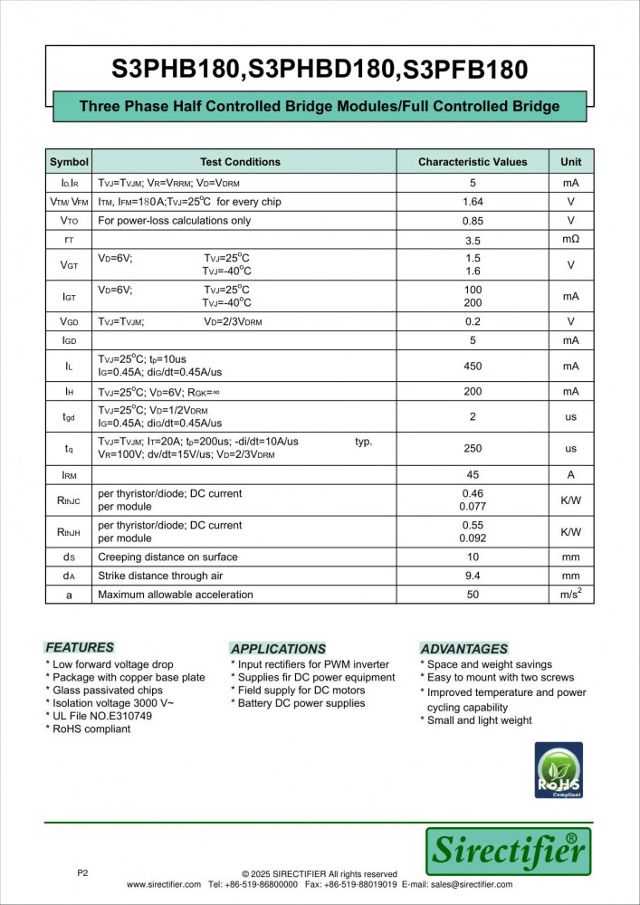 Sirectifier S3PFB180 technical document page 2