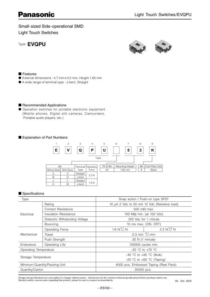 EVQPUA02K datasheet page 1