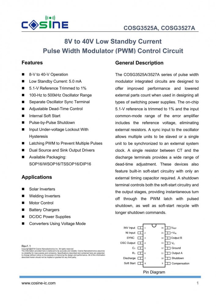 COSG3525ADWR2G datasheet page 1
