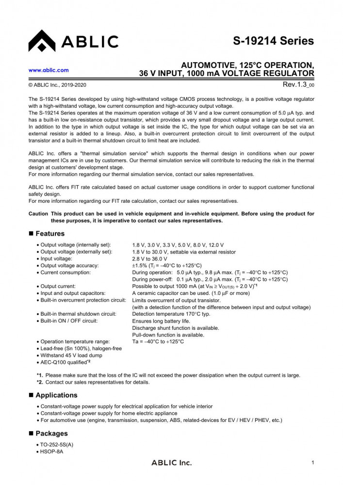 S-19214 datasheet page 1