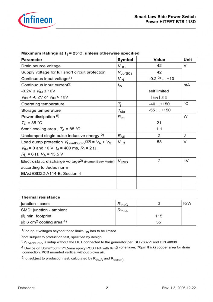 BTS118D datasheet page 2
