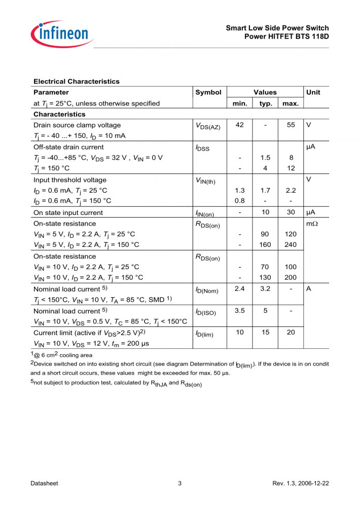 BTS118D datasheet page 3