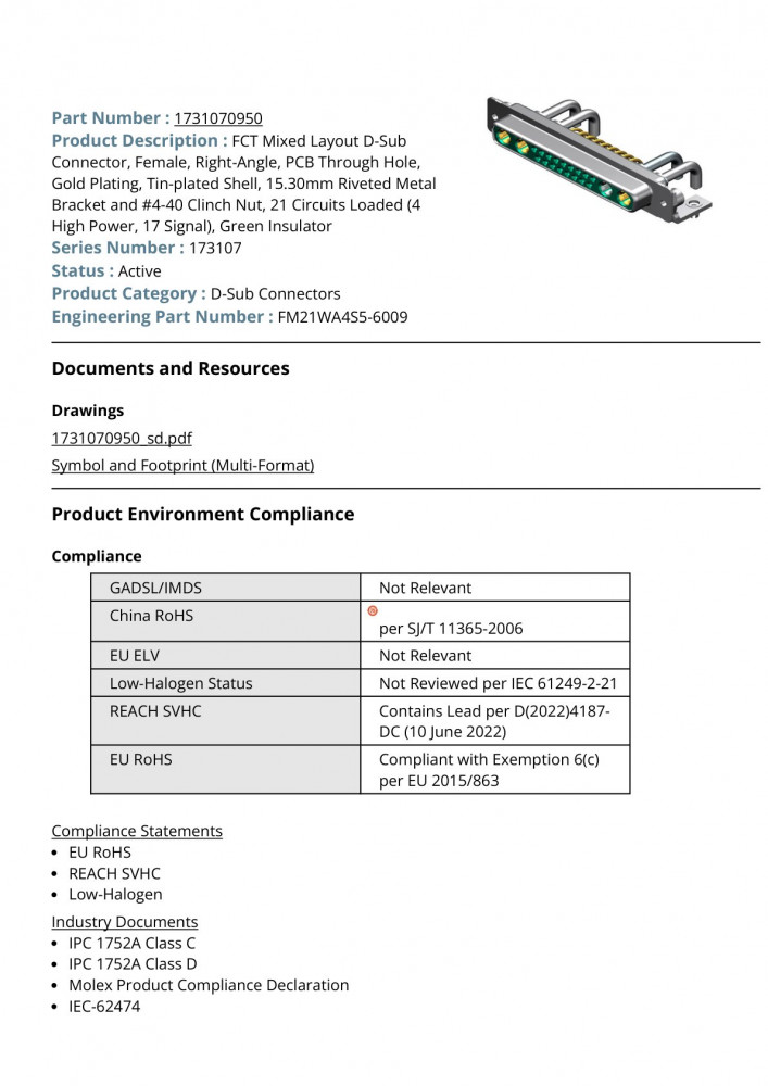 MOLEX 1731070950 product drawing page 1