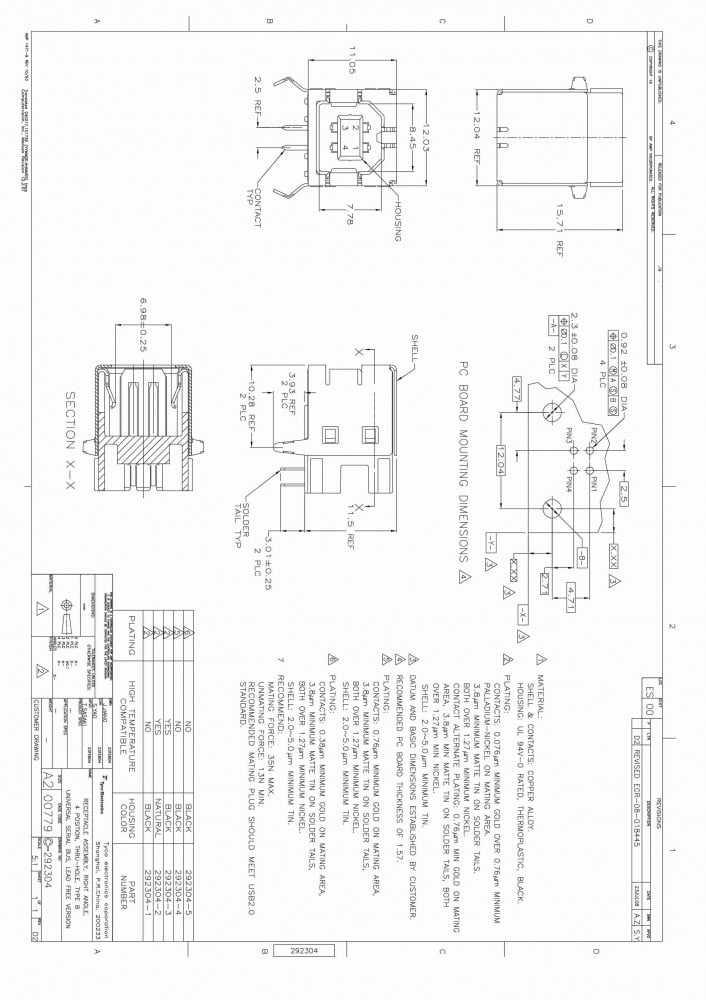 TE Connectivity 292304-1 engineering drawing preview
