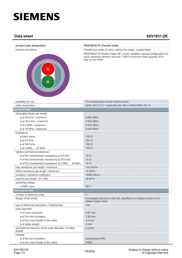6XV18312K technical document page 1