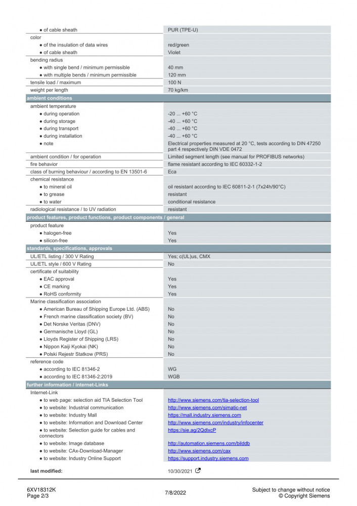 6XV18312K technical document page 2