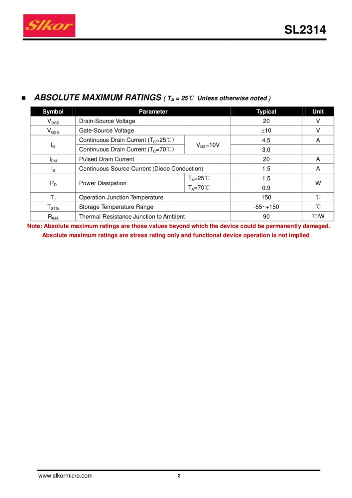 SL2314 datasheet page 2