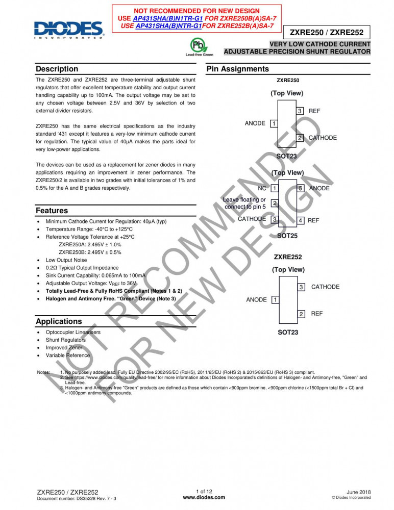 ZXRE250BSA-7 datasheet page 1