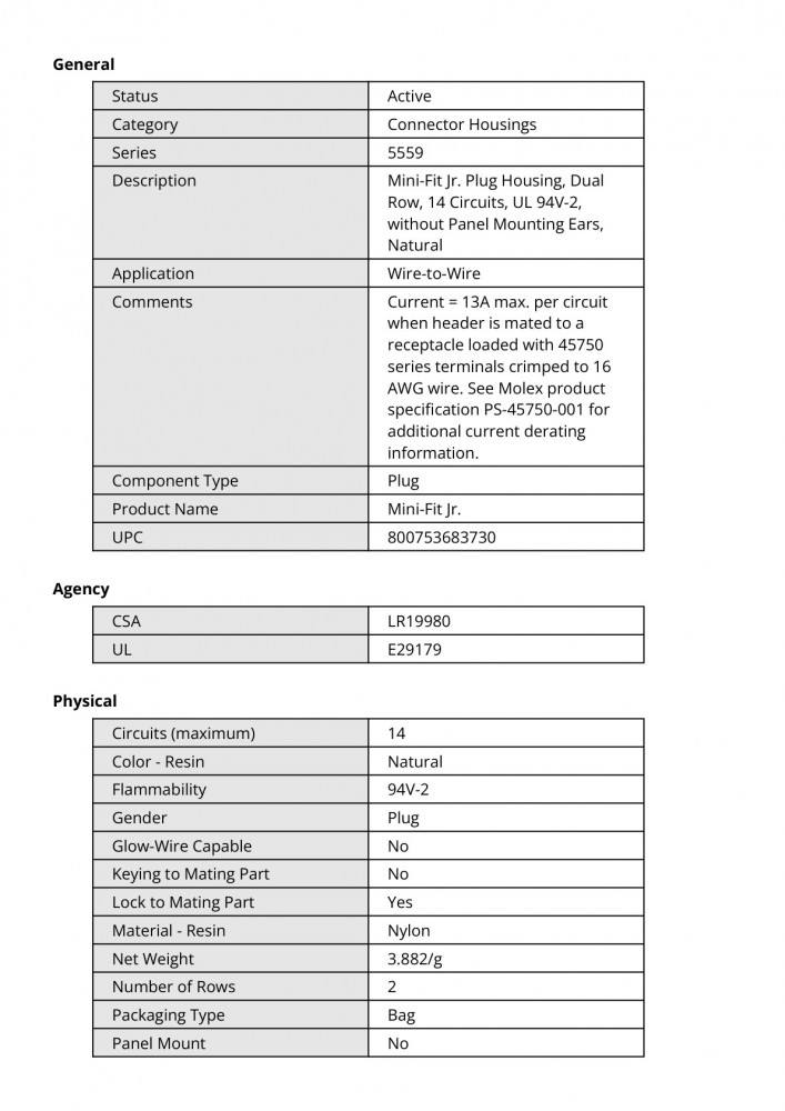 MOLEX Mini-Fit Plus HCS product specification page 2