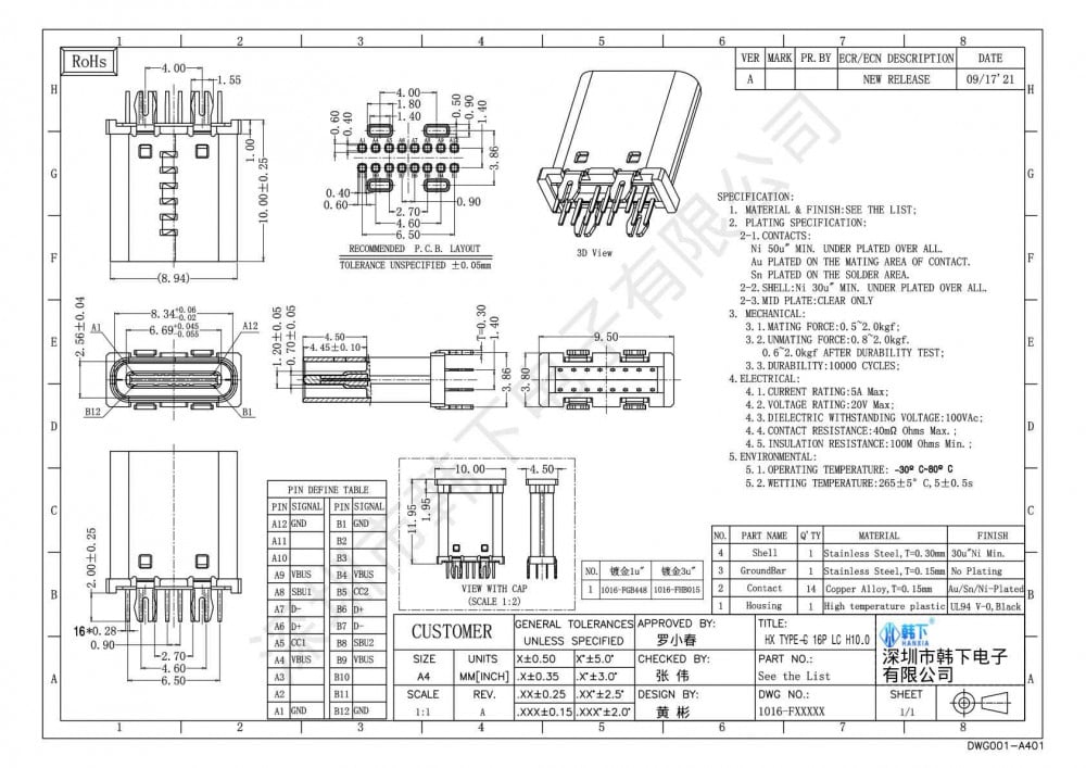 HX TYPE-C 16P LC H10.0 approval document page 1
