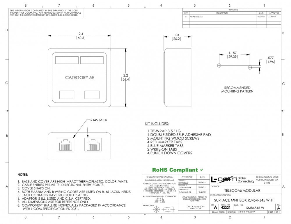 L-com SMB4545-W technical drawing