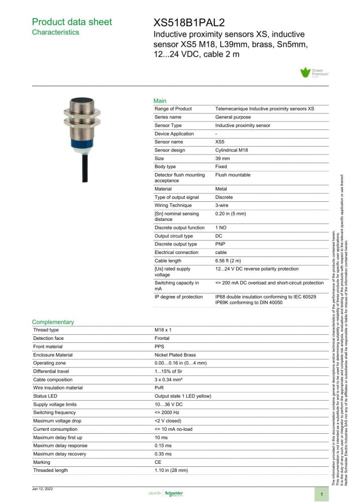 XS518B1PAL2 technical document page 1