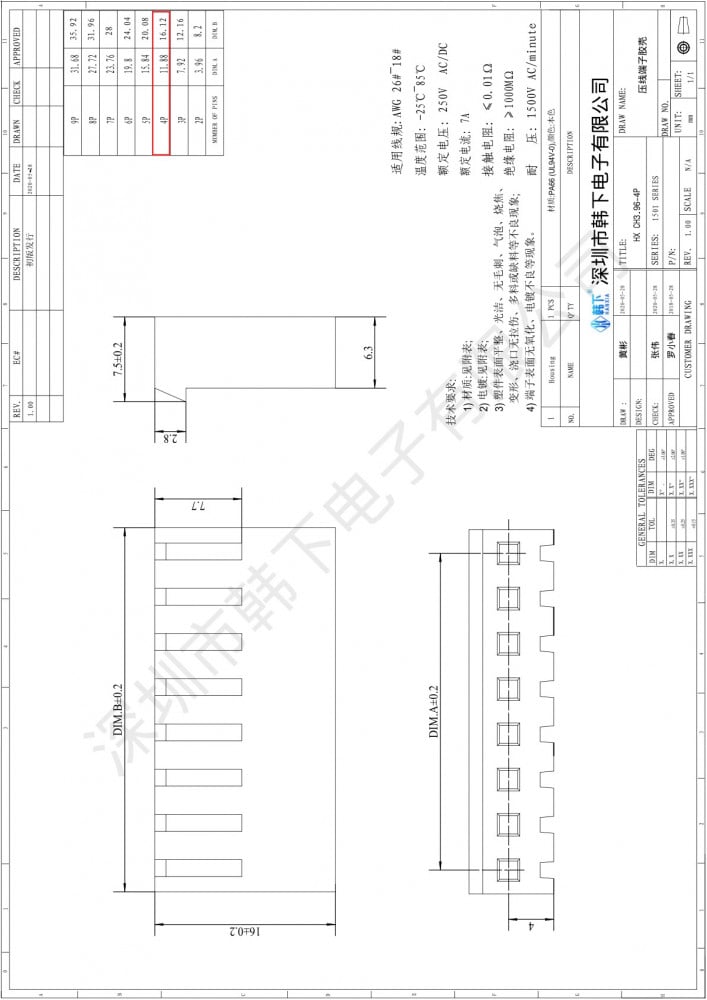 HX CH3.96-4P specification page 1
