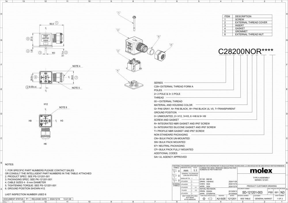 Series 121201 Type A assembly drawing, page 1
