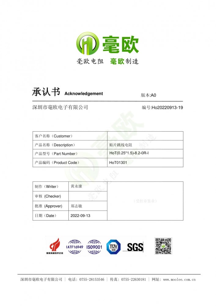 Milliohm HoT01301 acknowledgement page 1