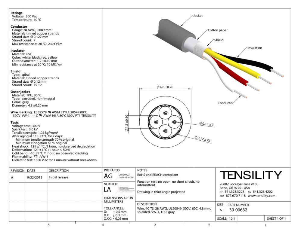 Tensility International 30-00632 cable product drawing