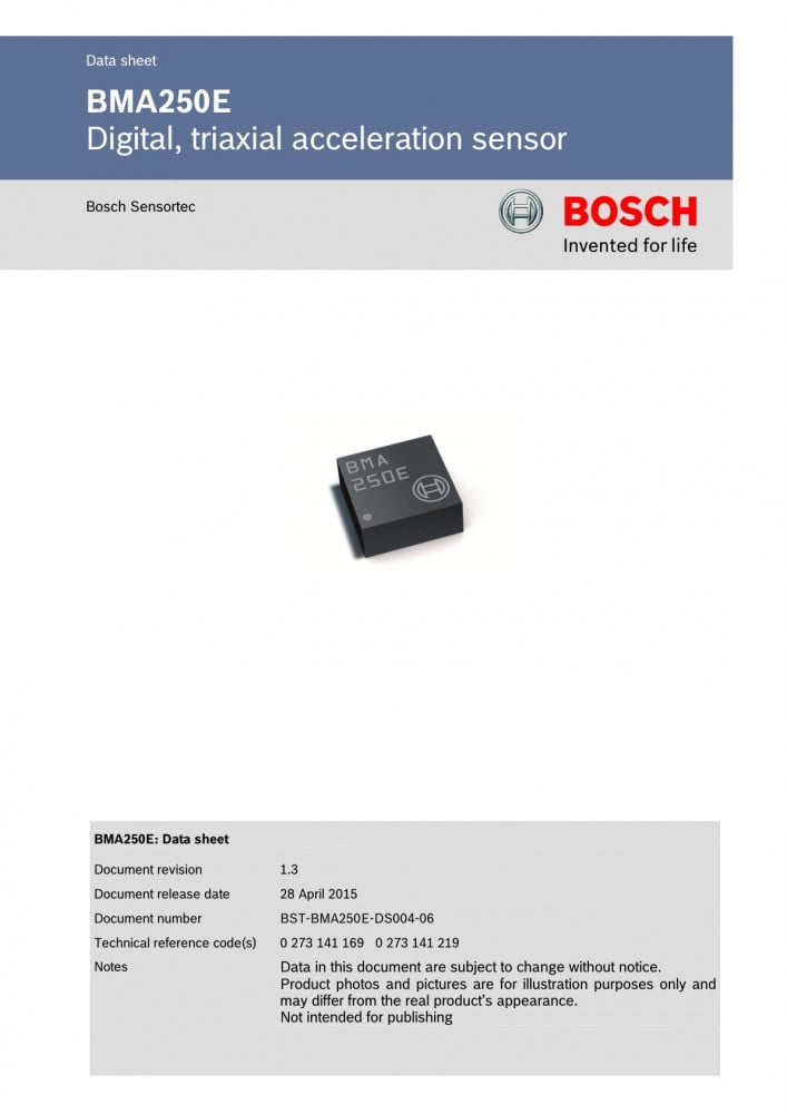 BMA250E datasheet page 1