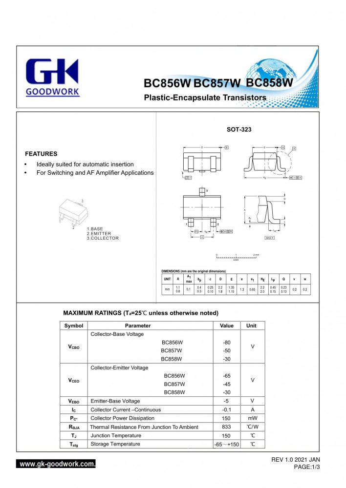 BC857BW technical document page 1